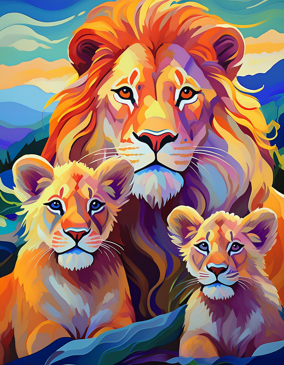 Diamond painting leeuw met leeuwinnen getekend | Painting Diamonds
